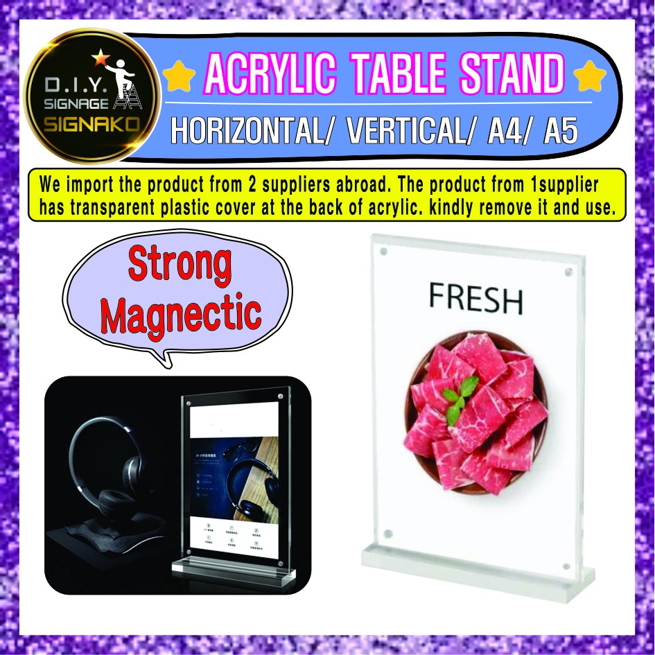3mm Clear Acrylic Table Stand / Strong magnetic / Menu Paper Holder ...