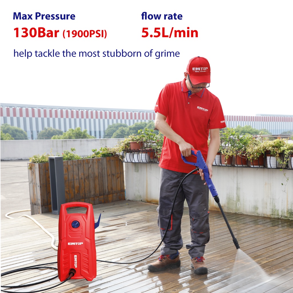 EMTOP 1400W High Pressure Washer With 1 Set Water Spray Gun,5m High Pressure Hose ,Cleans Cars ...