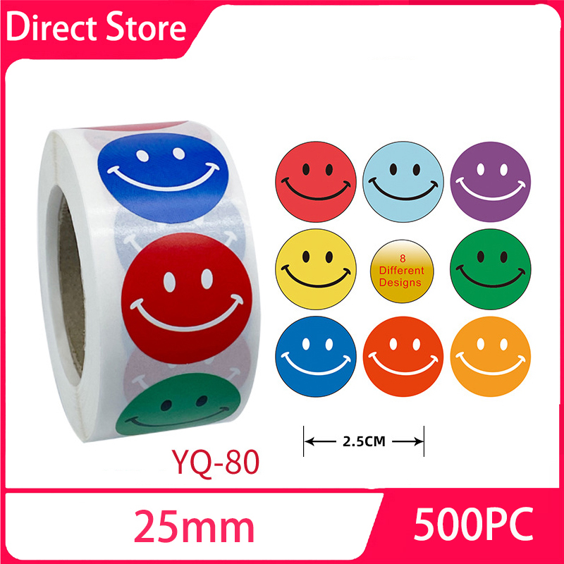 Smiley Face Sticker 500 Pcs/roll for Kids Reward Sticker Yellow Dots ...