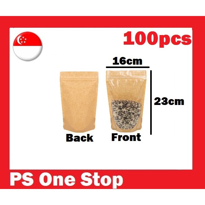 100pcs [ 16cm x 23cm] Full View Kraft Stand Up Food Grade Packaging ...
