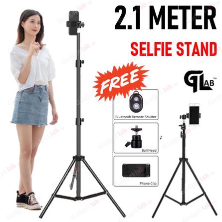 Portable 210cm Tripod for Phone Adjustable Floor Stand Live Camera Selfie Holder 2.1m + Remote ...