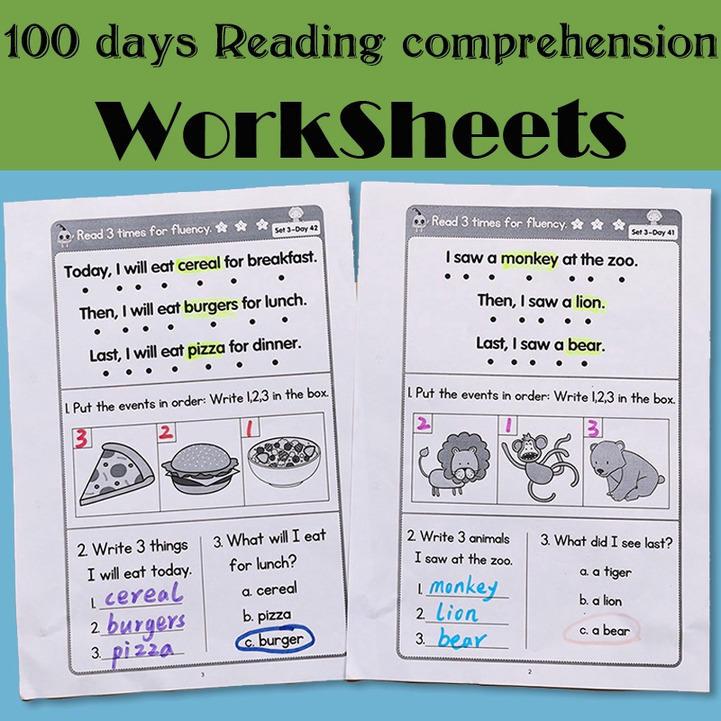 100 Days Reading Comprehension Exercise Paper Practice Preschool ...