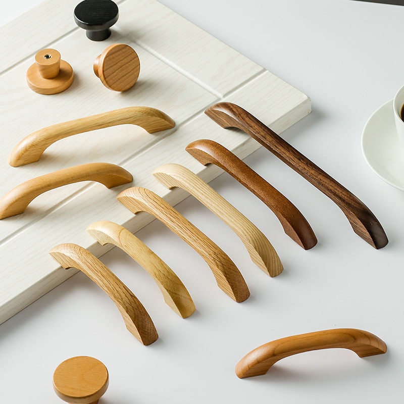 Nordic cabinet door handle drawer wooden handle log color wooden ...