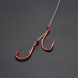 50pcs SNELLED HOOKS double Fishhook with 75cm nylon Fishing Line Barbed ...