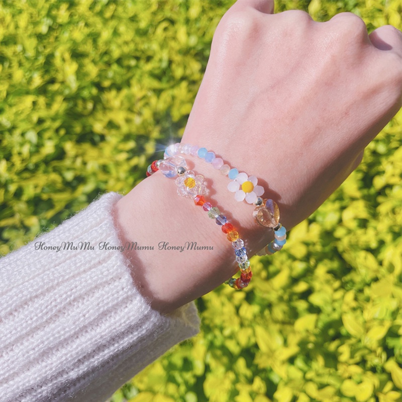 Flower Love Crystal Beads Bracelet Korea Ins Colorful Beaded Bracelet Shopee Singapore
