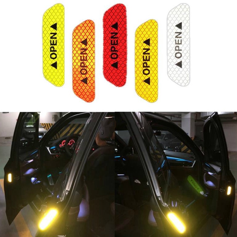 4pcs/set Car Door Reflective Sticker Tape Safety Auto Warning Door ...