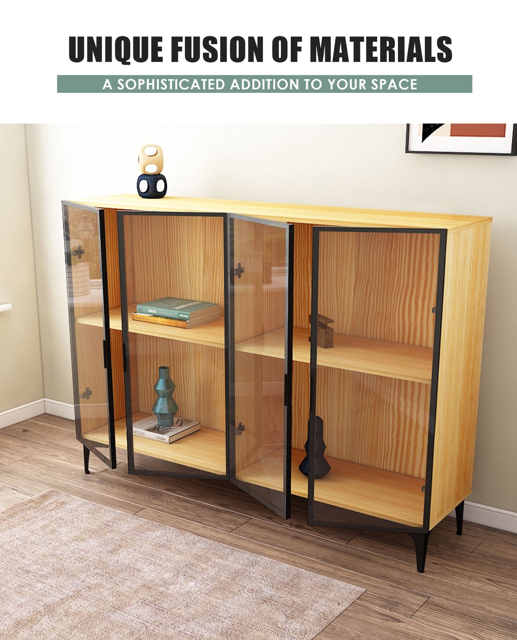 MYSEAT.sg JIM Glass door Solid Wood Display Cabinet | Shopee Singapore