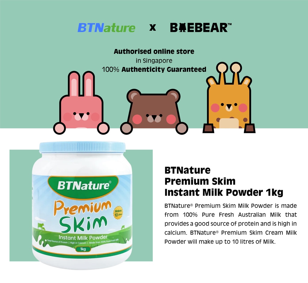 (Brand Authorised) BTNature Premium Skim Instant Milk Powder 1kg (3 ...