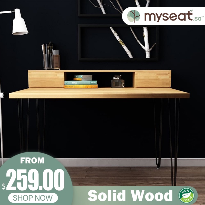 MYSEAT.sg MYRES Solid Wood Study Table | Shopee Singapore
