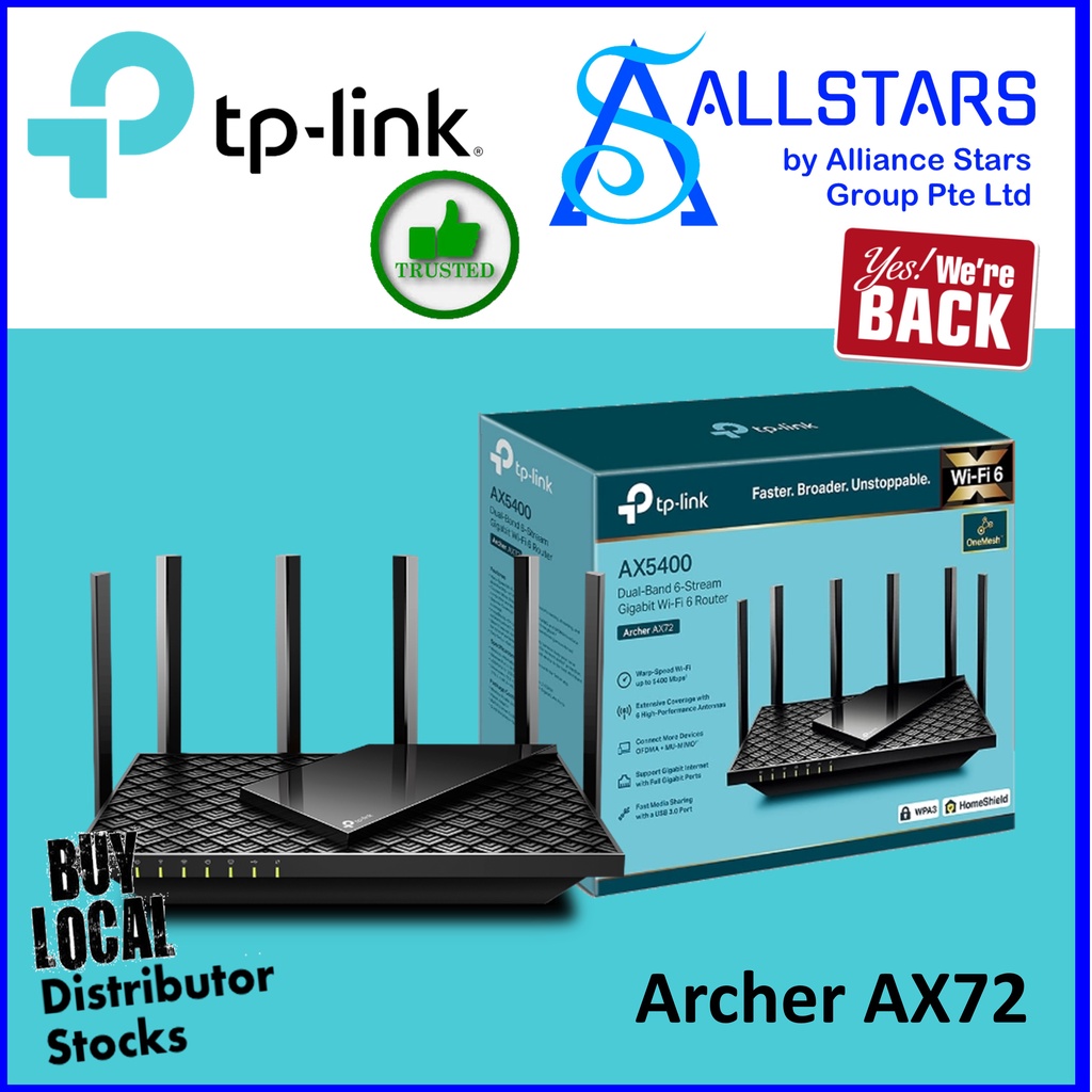 TP-Link Archer AX72 AX5400 Dual-Band 6-Stream Gigabit WiFi 6 router ...