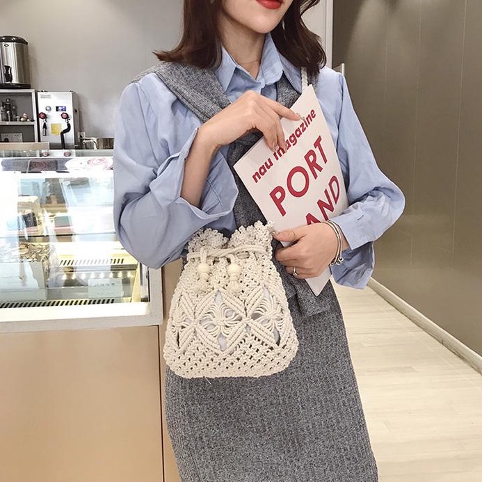 Handmade Cotton Rope Bag Messenger Bag Holiday Beach Bag Vintage Style ...