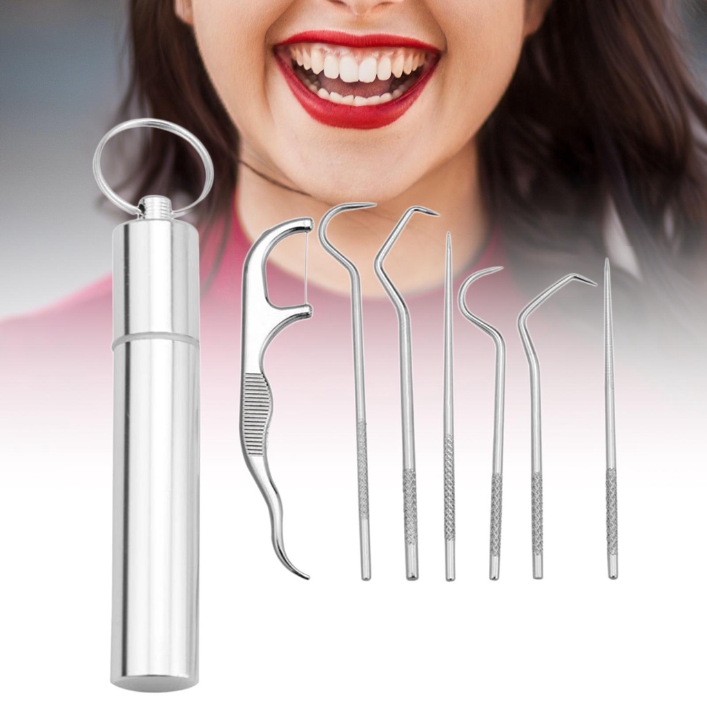 304 Stainless Steel Floss Set Reusable Toothpick Portable Floss Tooth ...