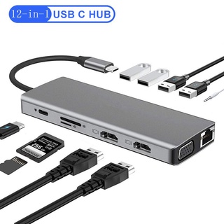 12in1 Type c Docking Station USB C HUB Type-c to Dual HDMI 4k VGA RJ45 ...
