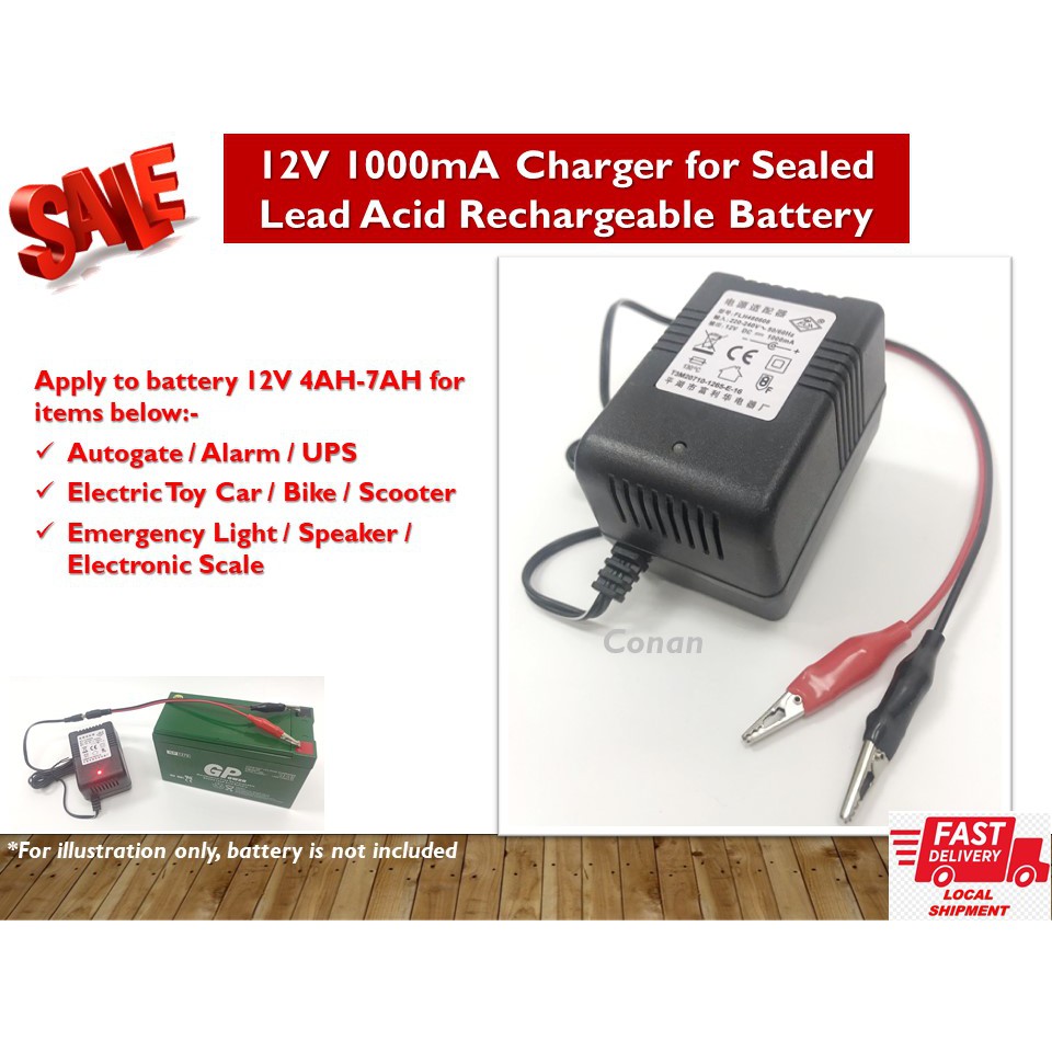 Battery Charger 12V 1000mA for Sealed Lead Acid Rechargeable Battery ...