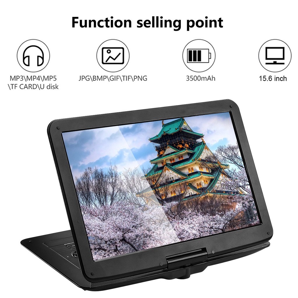 15.6'' Portable DVD Player HD VCD CD TV 270 Degree Rotation Screen HD ...