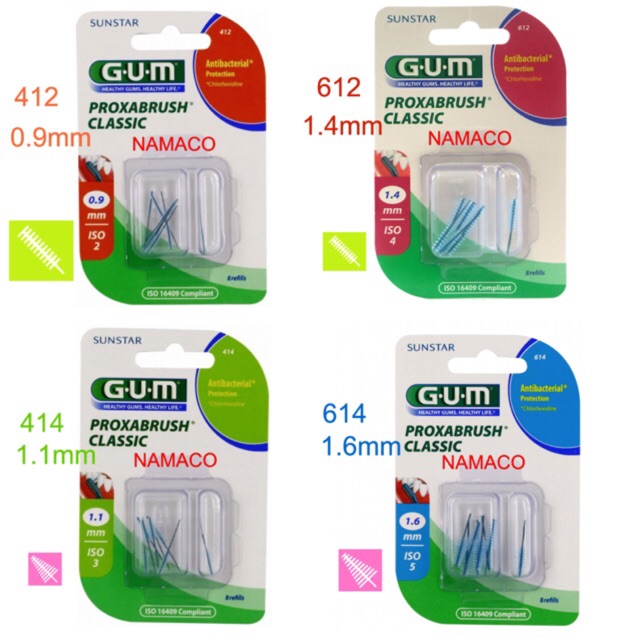 GUM Interdental Brush Proxabrush Classic 8 refills 412/612/414/614 ...