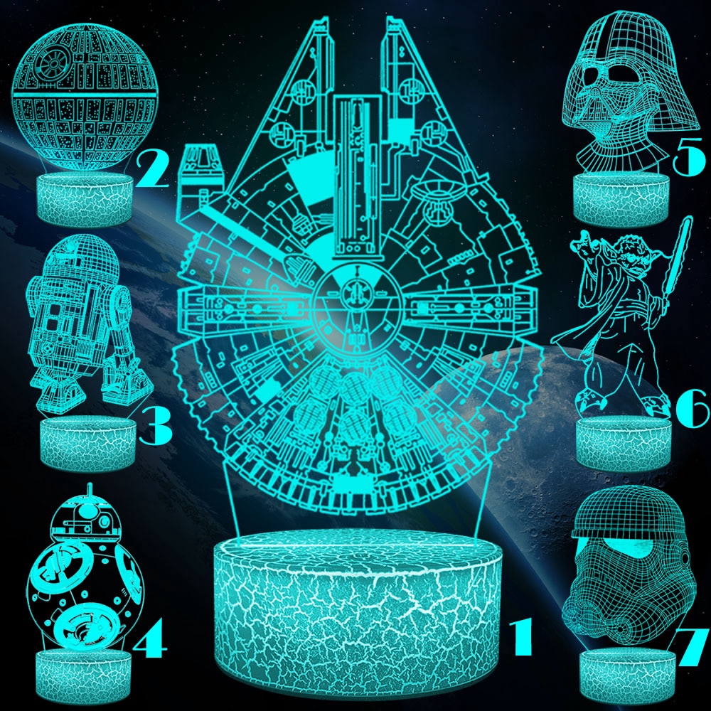 Star War Yoda 3D LED USB Night Light Creative Illusion Visual Lamp Led ...