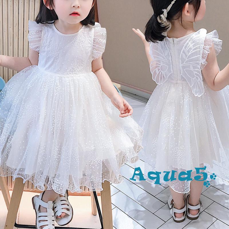 AQQ-Sweet Girls Princess Dress Dot Print Ruffled Short Sleeve Tutu ...