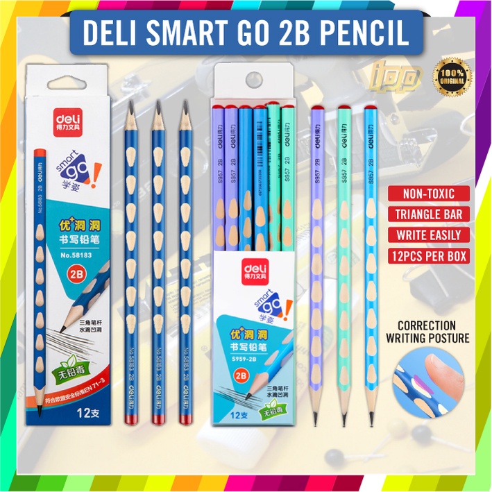 DELI Triangle 2B Pencil non-toxic witrh Hole Correct Writing Posture ...