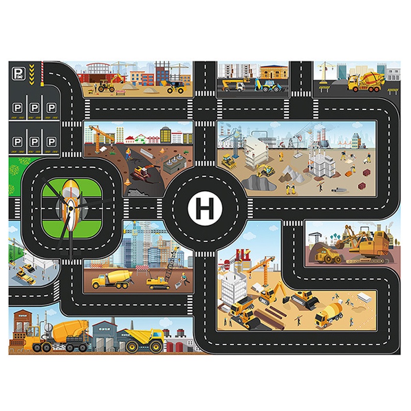 80x60cm Road Map Toy Baby Crawling Mat Dinosaur Map Cars Paking Lot ...