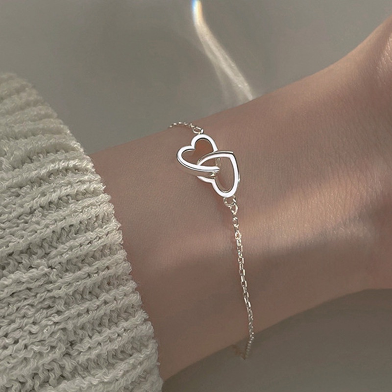 Fashion Double Heart Silver Plated Interlocking Petite Heart Bracelet ...