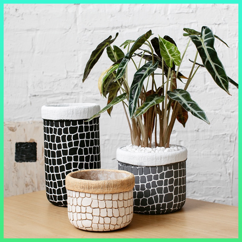 Stone Pattern Minimalist Modern Cement Flower Pot Green Plant Pot ...