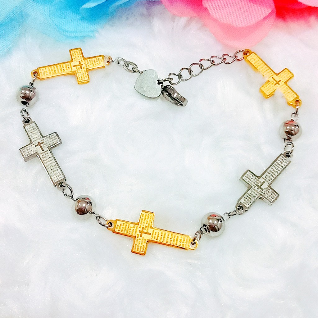 Our Father's Prayer Cross TITANIUM Bracelet 5-cross Gold Silver Color ...