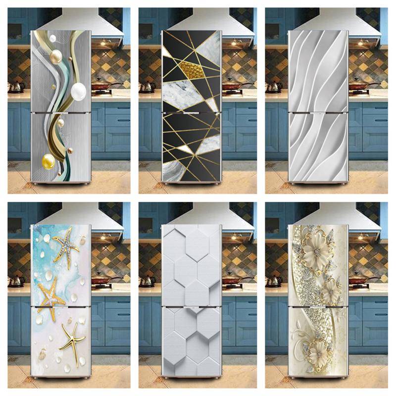 Art Lines Marble Fridge Stickers Vinyl Self-adhesive Refrigerator ...