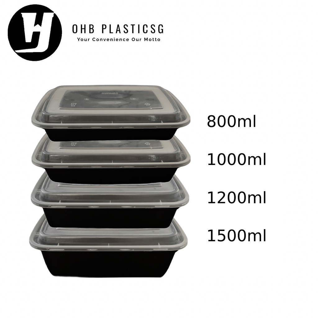 [Ready Stock SG] [50sets] Black Rectangle Plastic Box Container 800 ...