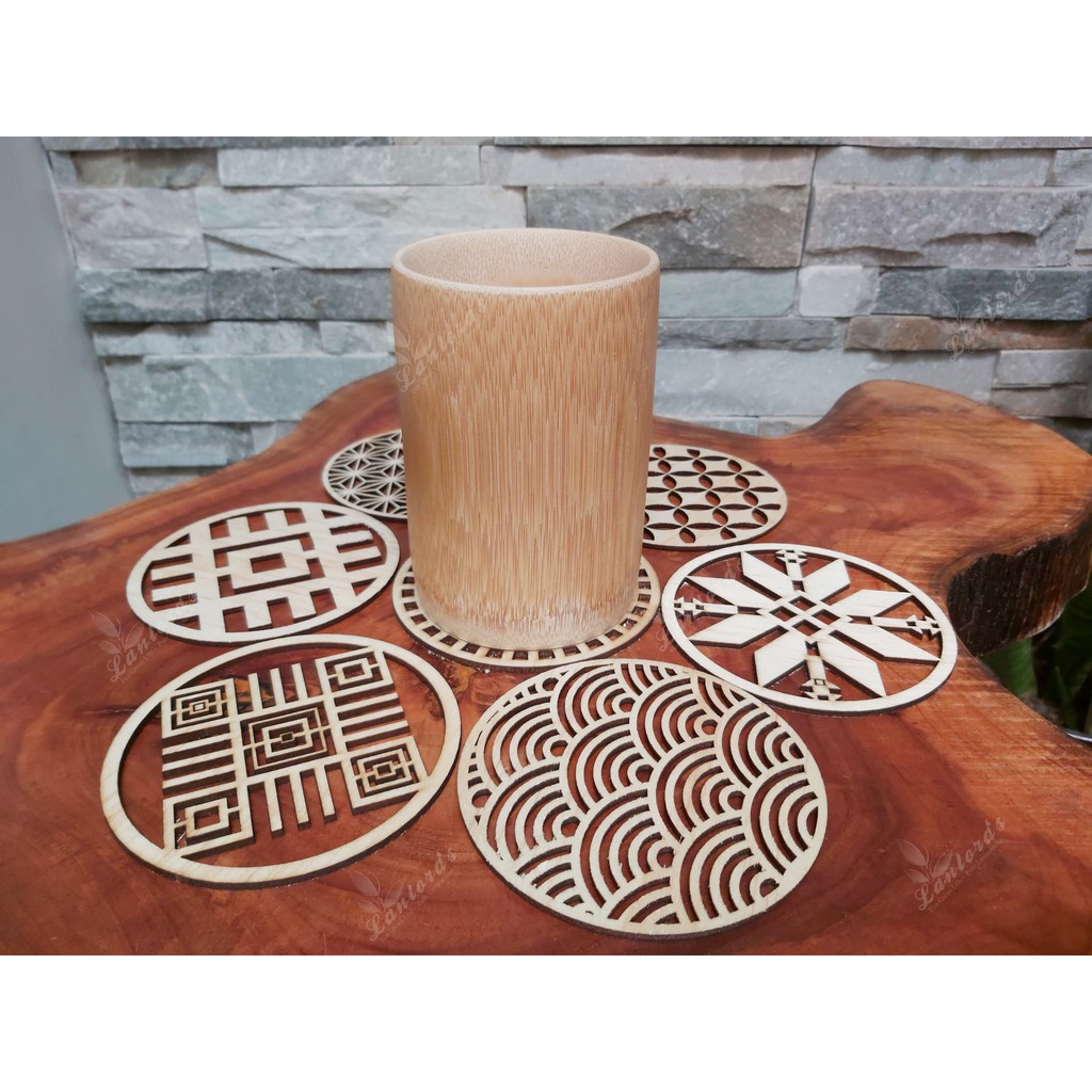Wooden coasters with laser cut patterns as required, 2.5mm thick ...