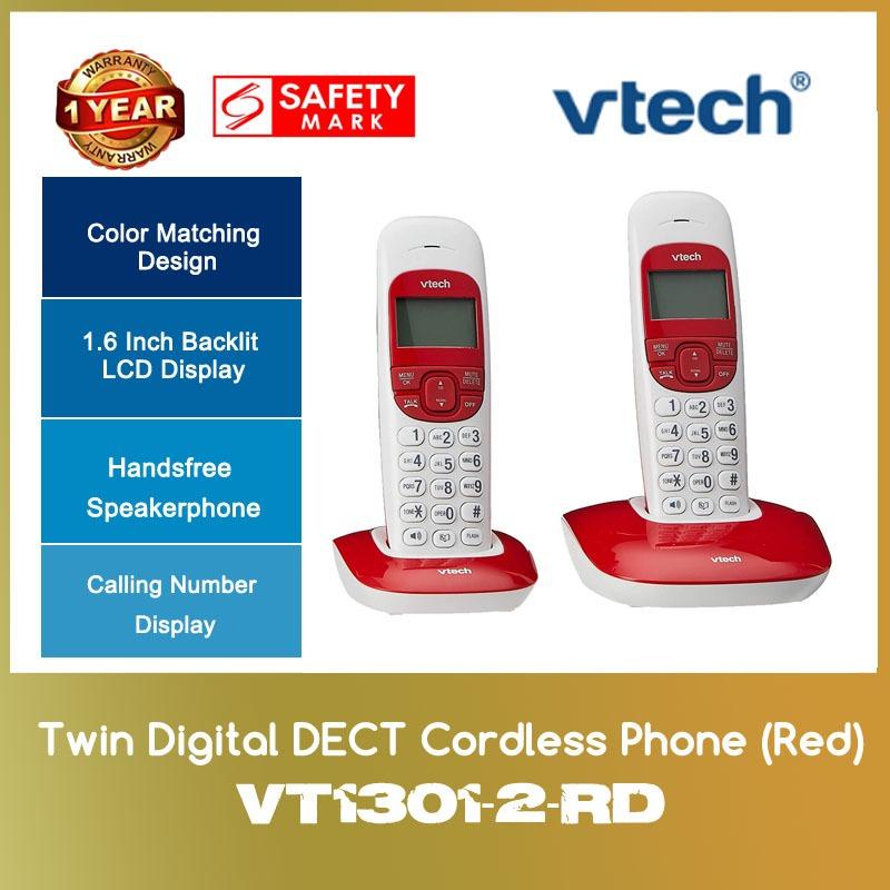 VTECH VT1301-2-RD Twin Digital DECT Cordless Phone for Home Office (Red ...