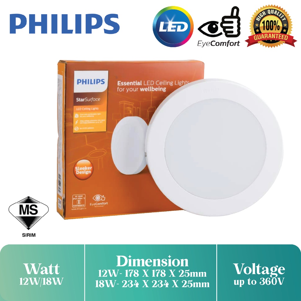 PHILIPS 12W/18W LED STAR SURFACE ROUND CEILING LIGHT | Shopee Singapore