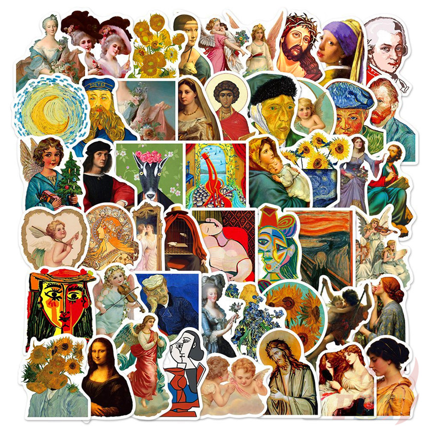 50Pcs/Set Famous Art Paintings Series 03 Stickers Mucha Claude Monet ...