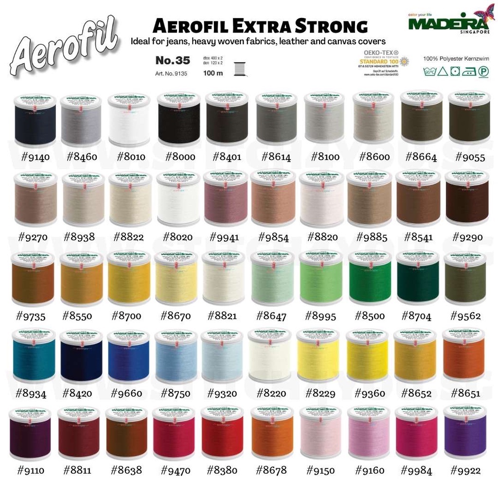 (Leather/PVC etc)Madeira Aerofil 100m 𝗘𝘅𝘁𝗿𝗮 𝗦𝘁𝗿𝗼𝗻𝗴 𝗧𝗵𝗿𝗲𝗮𝗱 (Weight 35 ...