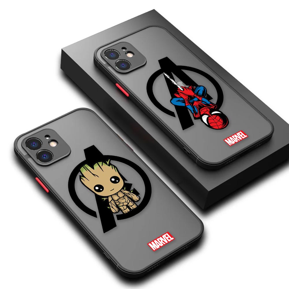 Marvel Avengers A Logo CuteCartoon Groot Spiderman Skin Feel Matte Cell ...
