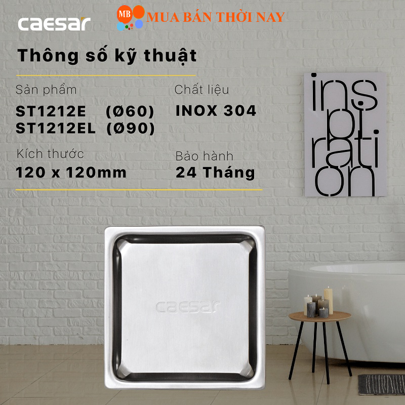 CAESAR Floor Drain with square panel surface ST1010E ST1212E ST1414E ...