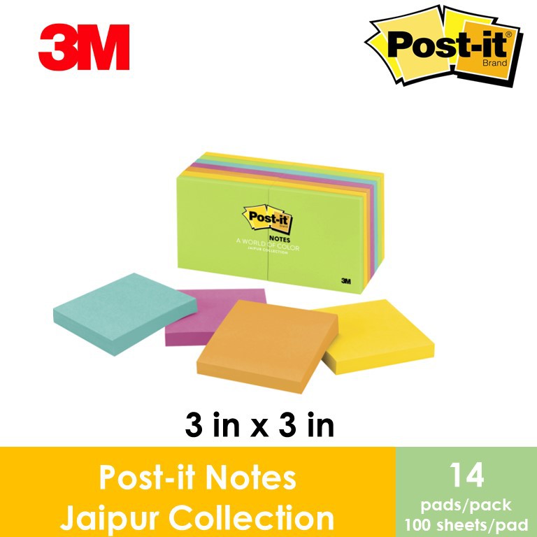 3M Post-it Notes, 3 in x 3 in, Jaipur Collection, 14 Pads/Pack | Shopee ...