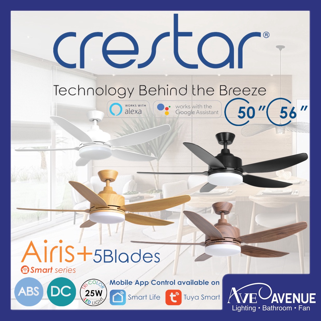 Crestar Airis+ SMART DC Motor 50/56 Inch 5Blades Ceiling Fan w LED ...