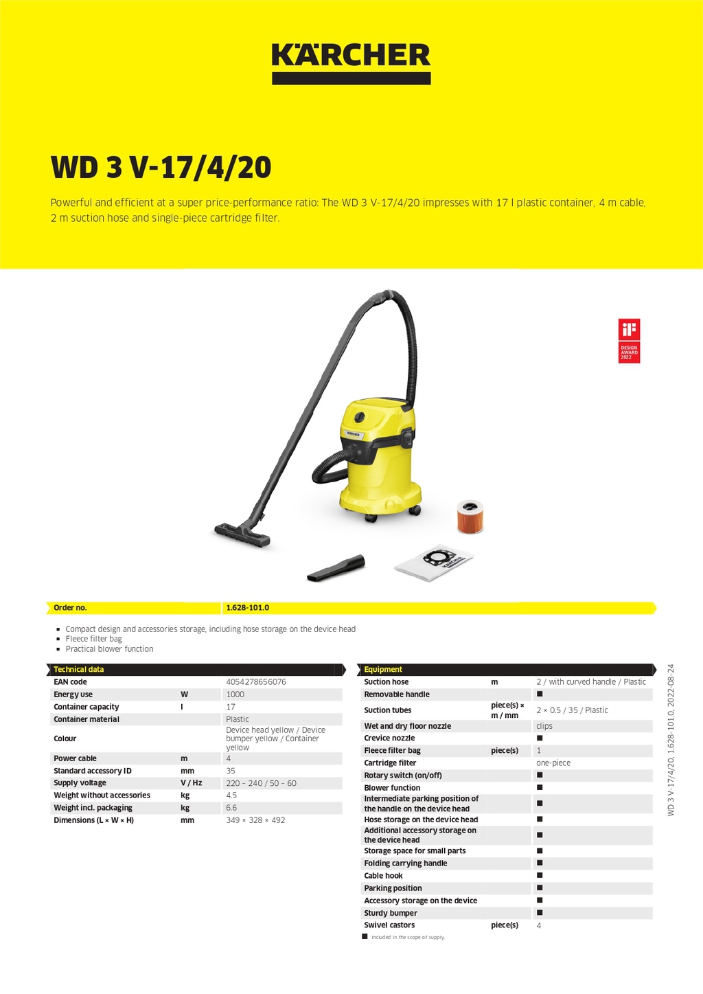 KARCHER WET AND DRY VACUUM CLEANER WD 3 V-17/4/20 | Shopee Singapore