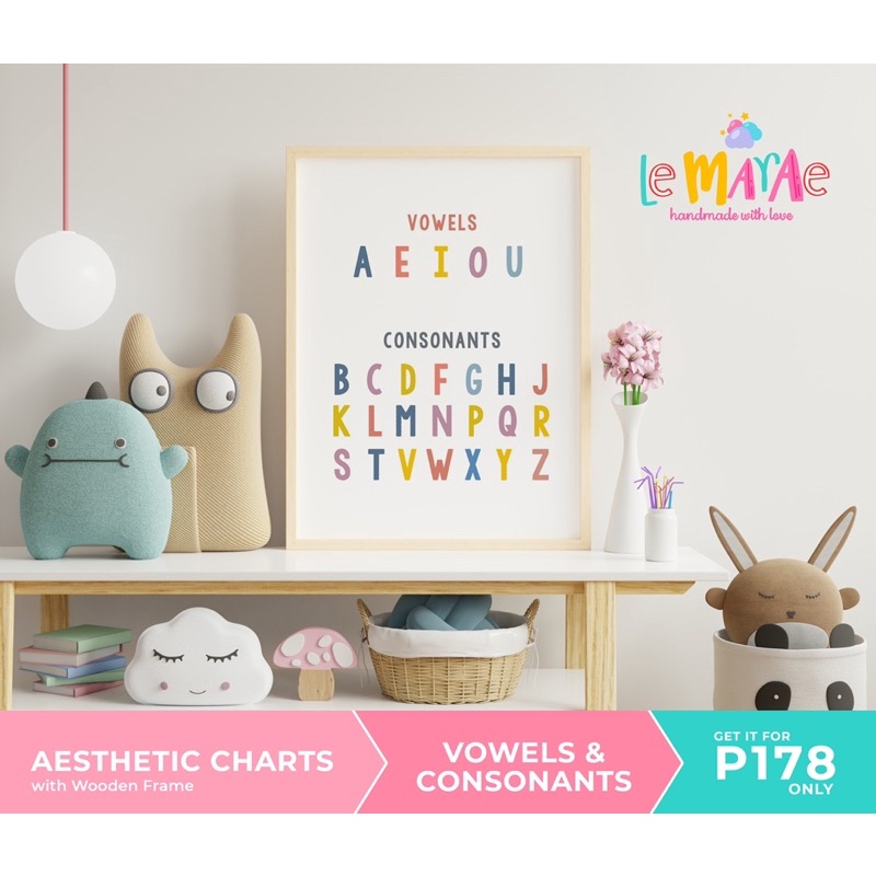 VOWELS CONSONANTS CHARTS - Laminated Educational Charts Wooden Frame A3 ...