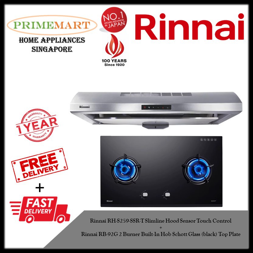 Rinnai RH-S259-SSR-T Slimline Hood + RB-92G 2 Burner Built-in Hob *BUNDLE - FREE DELIVERY ...
