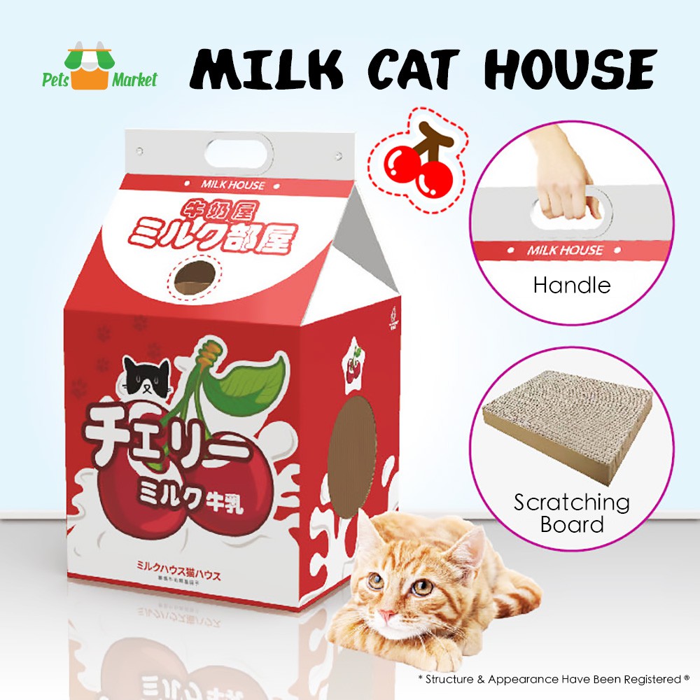 Cherry Milk Box Cat House With Scratching Board | Shopee Singapore