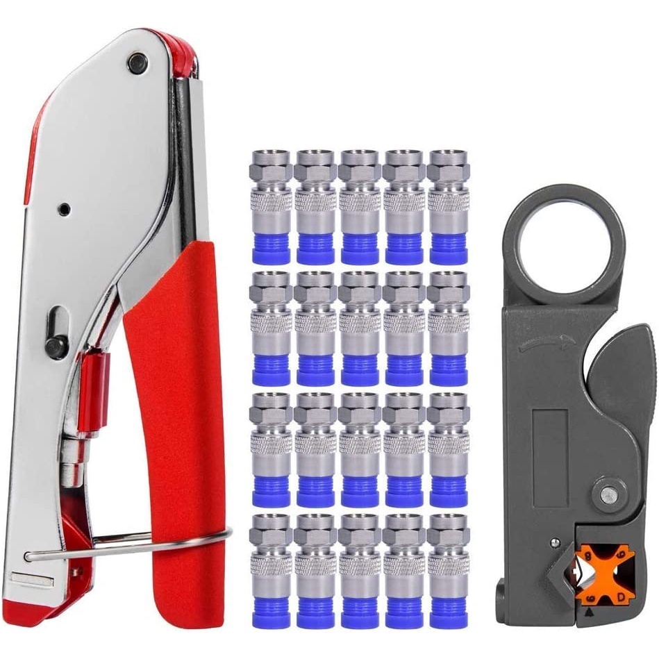 Coax Cable Crimper Kit Tool for rg6 rg59 Coaxial Compression Tool Fitting Wire Stripper with ...