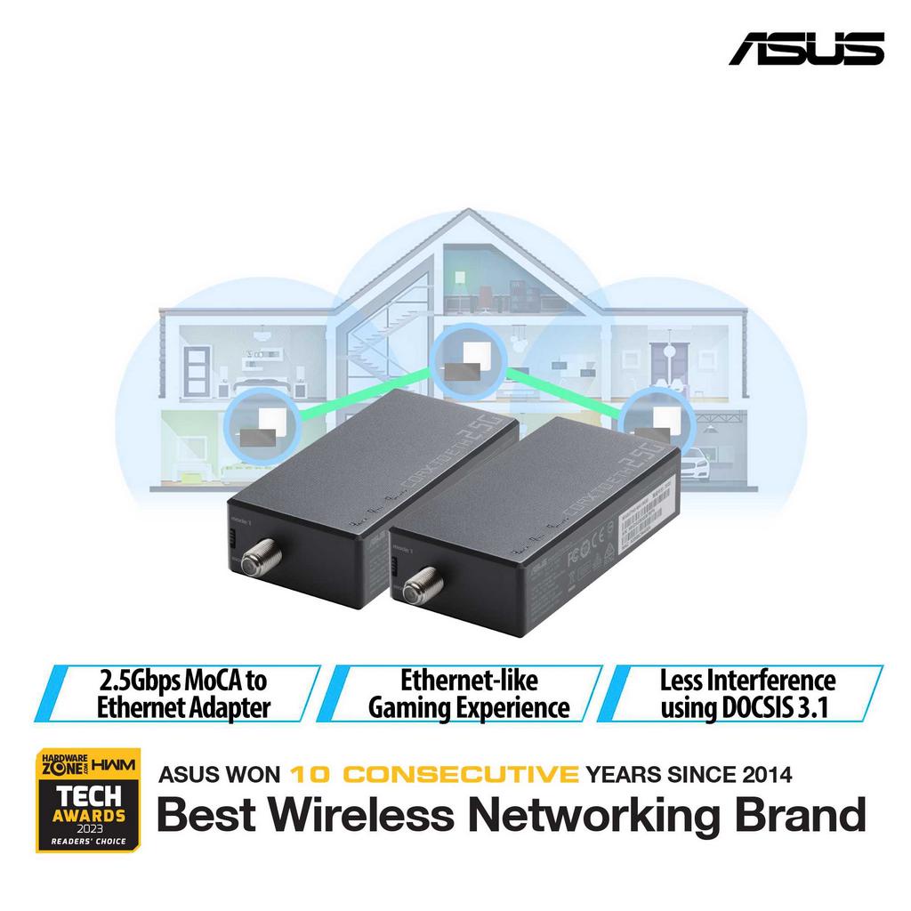 ASUS MA-25 Coax to Ethernet Adapter, MoCA 2.5, TV streaming, up to 2.5 ...