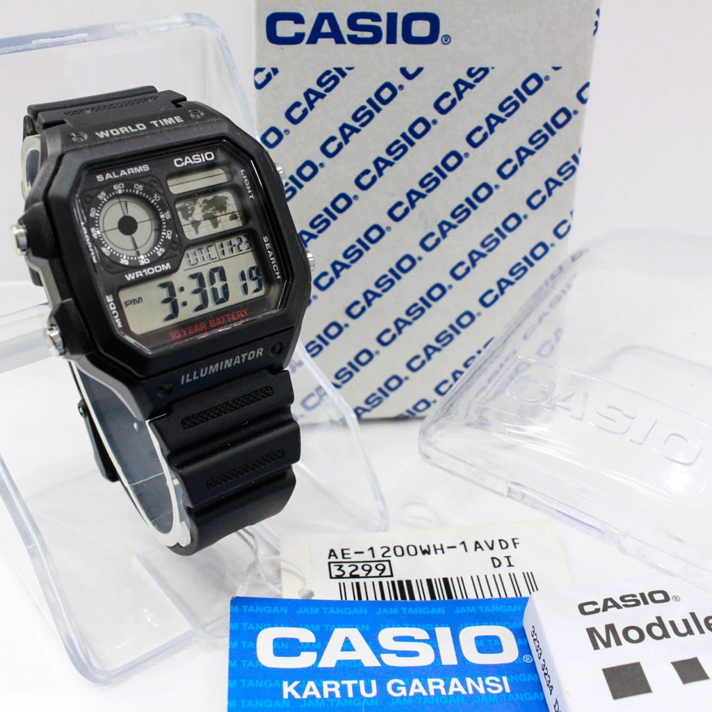 PRIA Casio AE-1200WH-1AVDF Original Watches Men Rubber Strap World Time 42mm | Shopee Singapore