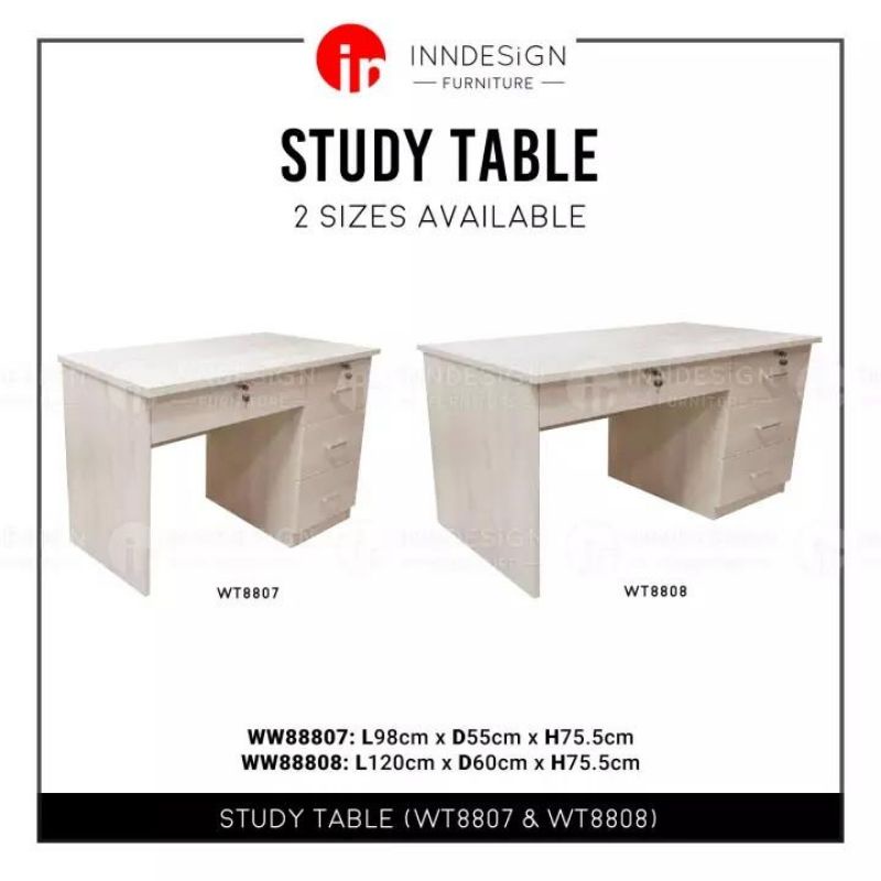 Study Table / Office Table With Drawer (2 Sizes) (WhiteWash) | Shopee ...