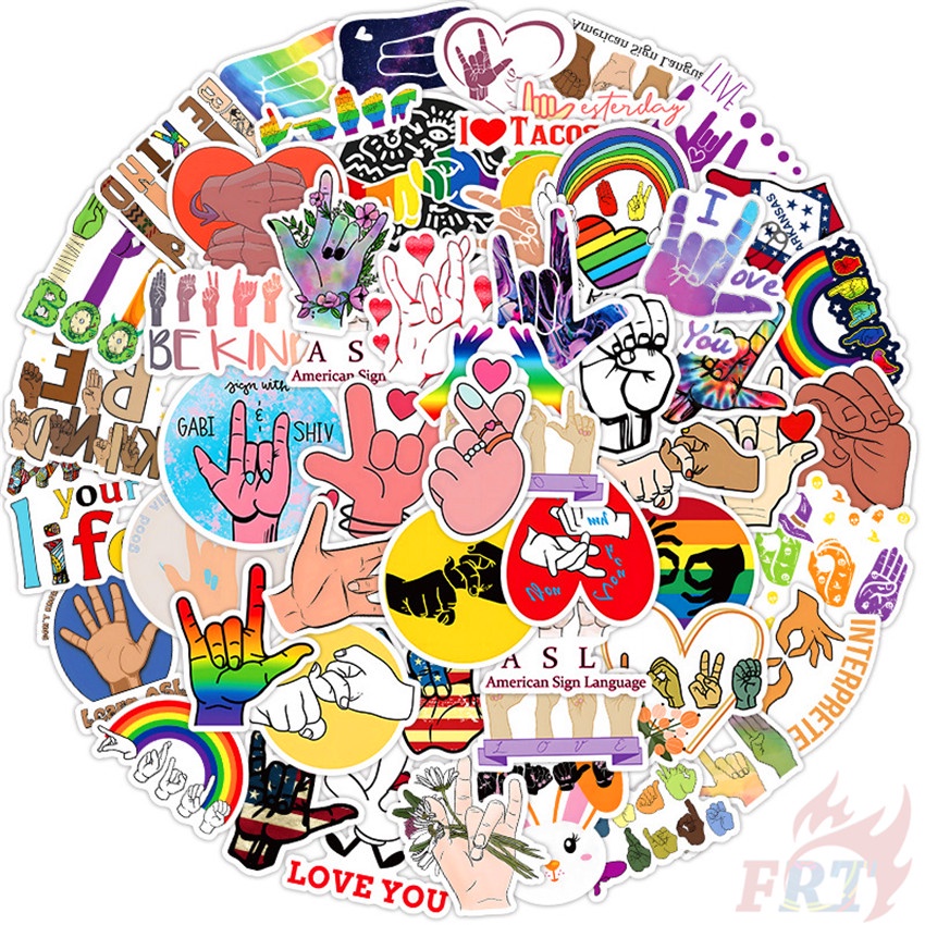 50Pcs/Set Sign Language Series 01 ASL Stickers Fashion DIY Waterproof ...