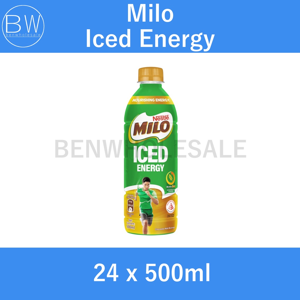 Milo Iced Energy Chocolate Malt Bottle Drink 500ml Carton (24 x 500ml ...