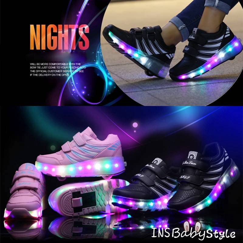Kids Fashion Colorful LED Light Shoes Kids Adult Ultra-light Roller ...