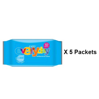 Zappy Everyday Wipes 100 Sheets Resealable (5 Packets or Carton Deal 15 ...